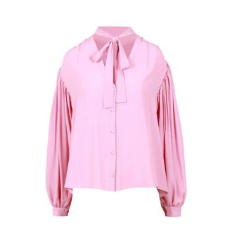 Msgm V-Ausschnitt Bluse mit Knopfleiste und Schleife - - Blouses & Shirts - Damen - Rosa - M