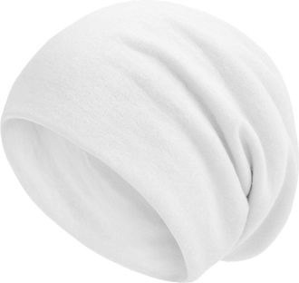 style3 Warme Herbst Fr&uuml;hjahr Slouch Beanie XXL aus atmungsaktivem, feinem und leichten Jersey Unisex M&uuml;tze Winterm&uuml;tze, Farbe:Wei&szlig;