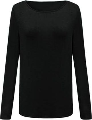 Generic Chemises à manches longues pour femme - Couleur unie - En tricot - T-shirt décontracté - Grande taille, T-shirts noirs surdimensionnés pour femmes, 3X