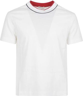 Brunello Cucinelli Femme, Tops, Blanc, Taille: 40 FR T-shirt avec Bordure Contrast&eacute;e