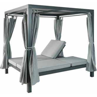 Hhg Lounge-Gartenliege HHG-339, XL Sonnenliege Bali-Liege Doppelliege Outdoor-Bett Daybed, 10cm-Polster Olefin grau