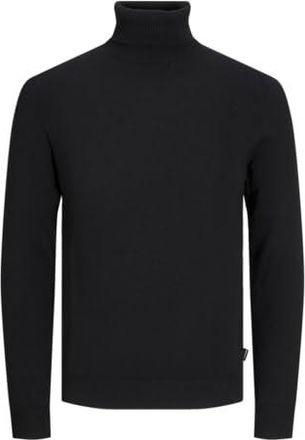 Jack & Jones Pull &agrave; col roul&eacute; Fin pour Homme Sweat Classique &agrave; col Rond, Manches Longues JJEEMIL, Couleurs:Noir, Taille Chandail:XL