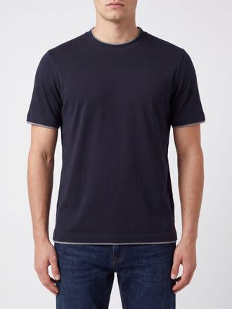 Brunello Cucinelli T-shirt &agrave; col rond en coton avec bordures contrastantes