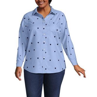 Lands End Langarm Oxford-Hemd, Damen, Gr&ouml;&szlig;e:52-54 plus, Blau, Baumwolle, by Lands End