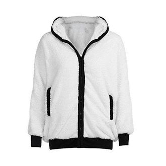 Lazzboy Manteau Femme Peluche Panda Pull &agrave; Capuche Blanc S