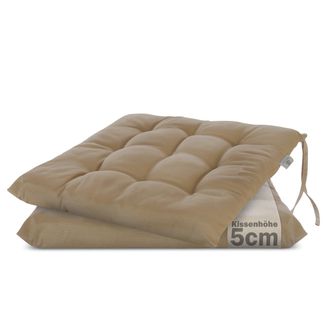 Brandsseller 2er Set Stuhlkissen 40x40x5 cm Sitzkissen Polster Stuhlauflage mit Halteb&auml;ndern Dekokissen f&uuml;r Indoor Outdoor gesteppt - Taupe