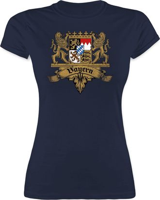 Shirtracer Shirt Damen - Kompatibel mit Oktoberfest - Bayern Wappen Bayernland Freistaat Bayern - L - Navy Blau - t-Shirt Bayern, trachtenshirt bayrische bayeris