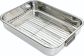 KitchenCraft Bratblech mit Gestell, Edelstahl-Bratblech, groß, 43 x 31 cm, Silber