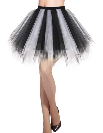 Dresstells Karneval Kost&uuml;m T&uuml;llrock T&uuml;t&uuml; Rock Fasching Cosplay R&ouml;cke Schwarz Wei&szlig; Kurz 80er Party Unterrock Ballett Tanzkleid Petticoat Black-White XL