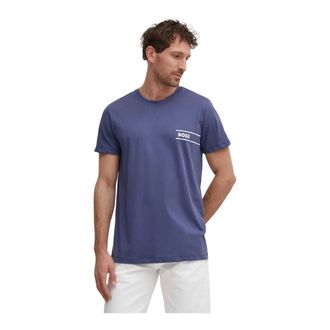 HUGO BOSS Homme, Tops, Bleu, Taille: 2XL T-shirt Bleu en Coton, Col Rond, Manches Courtes