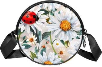 Generic Petit sac &agrave; bandouli&egrave;re circulaire pour femme, marguerites florales, petit sac &agrave; dos &agrave; bandouli&egrave;re avec fermeture &eacute;clair, bretelles r&eacute;glables, sac &agrave; m