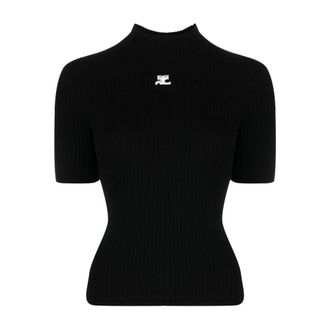 Courr&egrave;ges Schwarzer Rollkragenrippenpullover - - Knitwear - Damen - Schwarzk - S