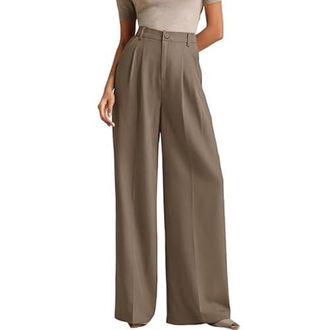 Generic Pantalon pour femme, pantalon taille haute drap&eacute; et soyeux pour femmes de plus de 50 ans, kaki, XL