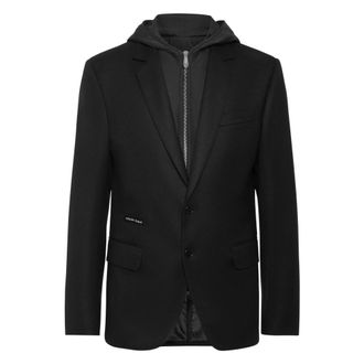 Philipp Plein Homme, Vestes, Noir, Taille: XL Blazer &agrave; capuche en laine hydrofuge