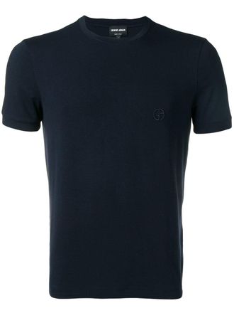 Giorgio Armani t-shirt à logo brodé - Bleu