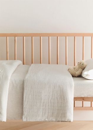 Mango Housse de couette berceau coton lin &agrave; rayures sable - Home - 100x120cm - MANGO HOME