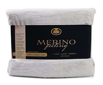 Gözze Gemütliche Kuscheldecke, Merino Feeling, Wendbar, Hohe Dichte 600 g/m², 180 x 220 cm - Silber