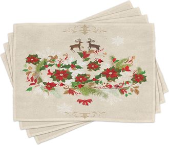 Abakuhaus Weihnachten Platzmatten, Blumen-Ren-Motiv, Tischdeco aus Farbfesten Stoff f&uuml;r das Esszimmer und K&uuml;ch, Mehrfarbig