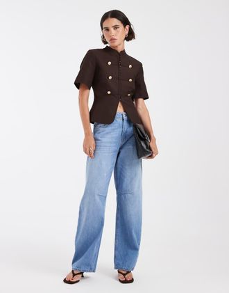 Asos Hemd mit Military-Details in Schokobraun