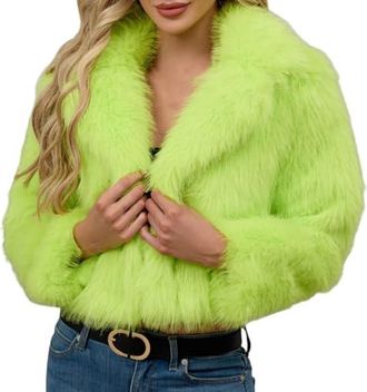 Generic Veste courte en fausse fourrure pour femme, cardigan court &eacute;l&eacute;gant &agrave; manches longues ouvert sur le devant, revers de couleur unie, manteau d&eacute;contract&eacute;