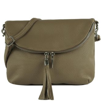 modamoda.de T07L / T139L Damen Leder kleine Umh&auml;ngetasche 2 Modelle handmade in Italy, Farbe:Dunkeltaupe