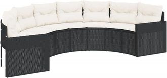 vidaXL Gartensofa mit Kissen Halbrund Schwarz Poly-Rattan Vidaxl