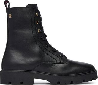 Tommy Hilfiger Schn&uuml;rschuhe TH Stud Leather Lace-Up Boot FW0FW09571 Schwarz