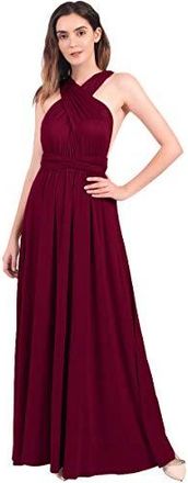 Ibtom Robe longue convertible pour femme - Robe de soirée, de bal, de mariage, de cocktail - Rouge - Medium