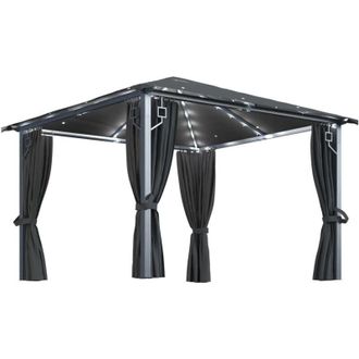 vidaXL Vidaxl - Tonnelle avec rideau et lumi&egrave;res led 3x3 m Anthracite Aluminium