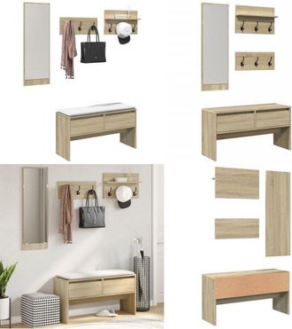 vidaXL 4-tlg. Garderoben-Set Sonoma-Eiche Holzwerkstoff - Flurbank - Garderobe - Schuhschrank - Holzwerkstoff - Sonoma-Eiche - Home & Living