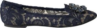 Dolce & Gabbana Kristallverzierte Blumenspitze flache Schuhe - - Shoes - Damen - Blau - 35 EU