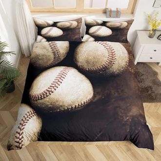 Generic Housse de Couette 240 x 260 Baseball Parure de Lit 3D Imprim&eacute;e Microfibre Sports Housse Couette 2 Personnes avec Fermeture &eacute;clair + 2 Taie doreiller 6