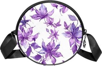 Generic Sac &agrave; bandouli&egrave;re Circle pour femme, peinture florale violette, petit sac &agrave; bandouli&egrave;re avec fermeture &eacute;clair, bretelles r&eacute;glables, sac &agrave; main rond d&eacute;