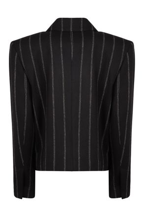 The Mannei Womens Double-Breasted Pinstripe Blazer Black Wool Blazers Jacket