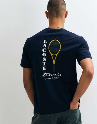Lacoste T-Shirt mit kurzem &Auml;rmel und Tennis-R&uuml;ckengrafik in Marineblau