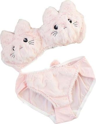 Generic Ensemble de Lingerie Sexy en Peluche pour Femme, Ensemble de Soutien-Gorge Confortable en Peluche, Peignoir de Bain Confortable en Peluche, Ensemble d