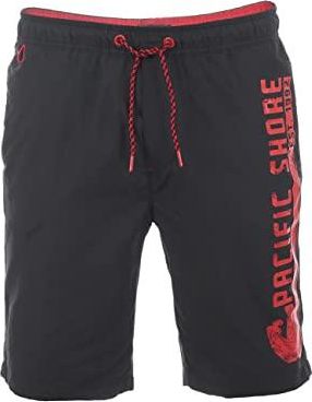 Riverso Short de bain RIVJannik Short de bain pour homme - Short de sport - Short dété - Avec cordon de serrage - Imprimé 100 % polyester, Noir/rouge (64008),