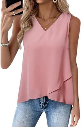 Generic Debardeur Femme Chic et &eacute;l&eacute;gant Chemisier sans Manche Jacquard D&eacute;bardeur Blanc Col V Top Ete Haut Chic et Elegant Fluide Ample Caraco Vetement Femme E