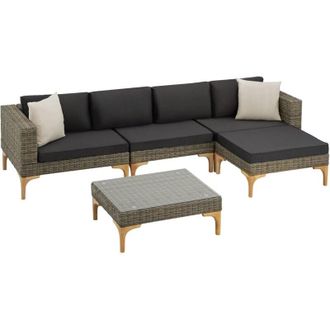 TecTake Salon en rotin avec cadre aluminium marron naturel