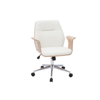 Miliboo Miliboo - Chaise de bureau &agrave; roulettes design blanc, bois clair et acier chrom&eacute; rufin