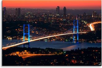 Paul Sinus Art Sinus Art Leinwandbild 120x80cm Urbane Fotografie - Bosporus Brücke bei Nacht