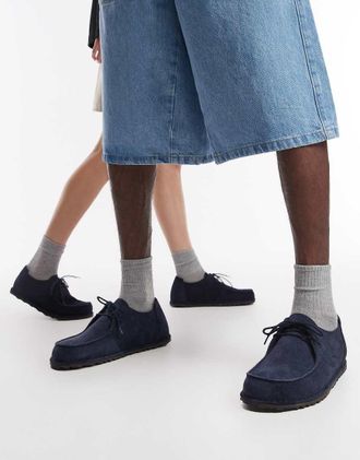 Birkenstock Utti - Chaussures &agrave; lacets unisexes en daim - Bleu marine