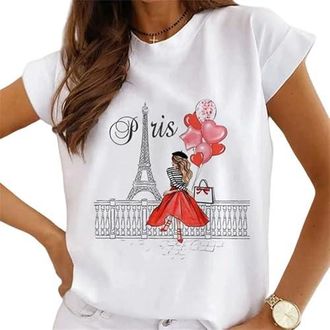 Keephen Paris Tour Eiffel Impression 3D Femmes T-Shirt Manches Courtes Tops Col Rond Pullover Vacances Blouse Tees