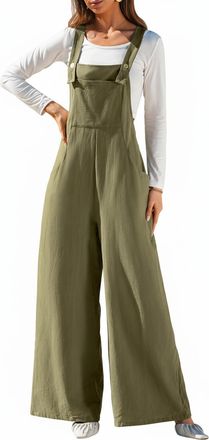 Cupshe Damen Jumpsuit Quadratischer Ausschnitt &Auml;rmellos Weites Bein Lang Playsuit mit Taschen Casual Lose Overalls Hosenanzug