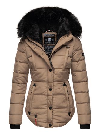 Marikoo Damen Winterjacke Lotusblüte mit Teddy-Innenfutter & Kunstfellkragen