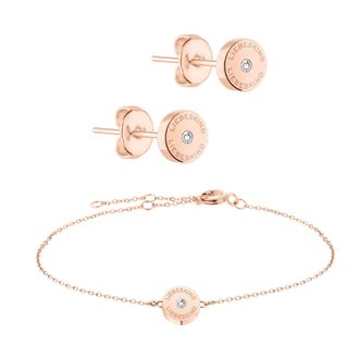 Liebeskind BERLIN Schmuck-Set mit Zirkonia-Stein - Elegantes Armband mit rundem Ohrstecker mit Zirkonia-Stein - IP Ros&eacute;gold - Ankerkette verstellbar bis 20 cm - 