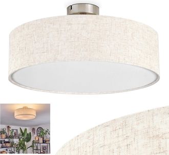HOFSTEIN Deckenleuchte Foggia, Deckenlampe aus Metall/Kunstleinen/Kunststoff in Nickel-matt/Natur/Beige/Wei&szlig;, moderne Leuchte (&Oslash; 40cm), E27, Esszimmer, Wohnzim