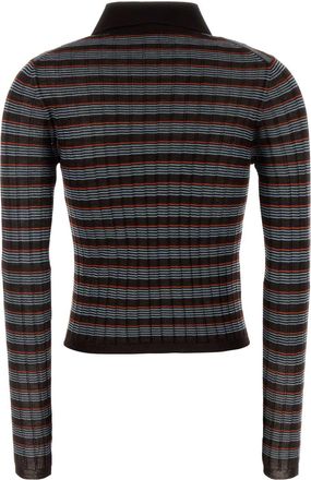 Prada Striped Cashmere-Silk Knit Polo - Black
