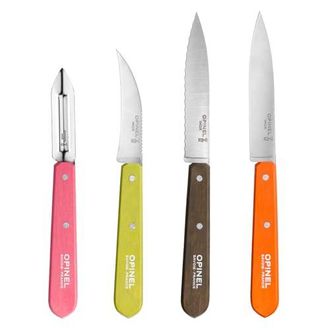 Opinel Opinel - Coffret de 4 Couteaux de Cuisine Les Essentiels Fifties - N&deg;112 Office, N&deg;113 Crant&eacute;, N&deg;114 L&eacute;gumes, N&deg;115 &Eacute;plucheur - Mandarine, Poivre, Til