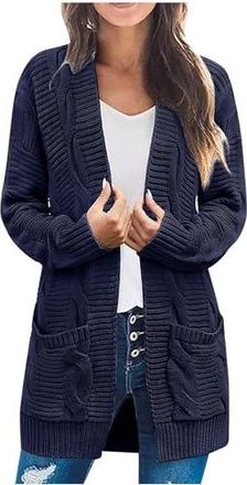 Generic Cardigan épais pour femme, pull épais pour femme, cardigan surdimensionné en tricot doux avec poches, bleu marine, XL